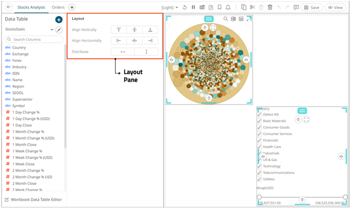 Aligning or Distributing Dashboard Parts