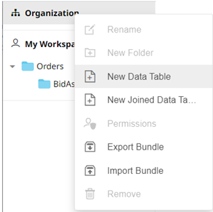 Adding a New Data Table in the Data Library