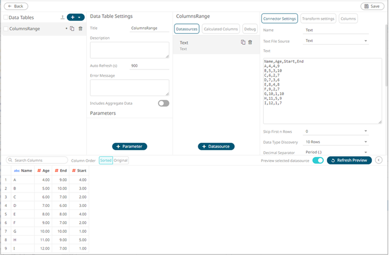 Setting the Min and Max Range for Numeric Columns